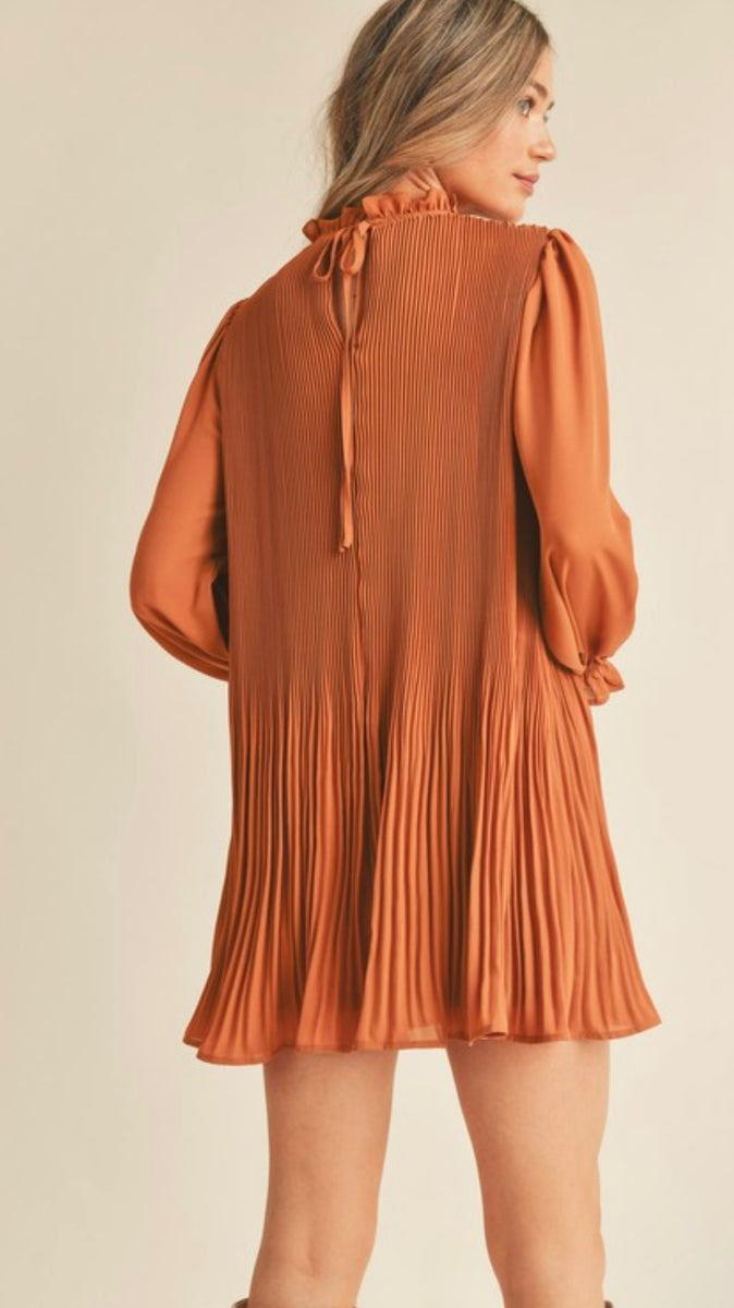 Burnt Orange Pleated Dress – Garish Gal